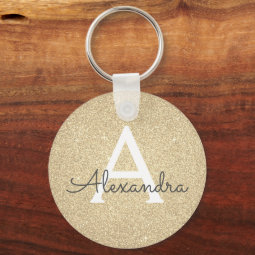 Luxury Gold Glitter & Sparkle Monogram Keychain | Zazzle