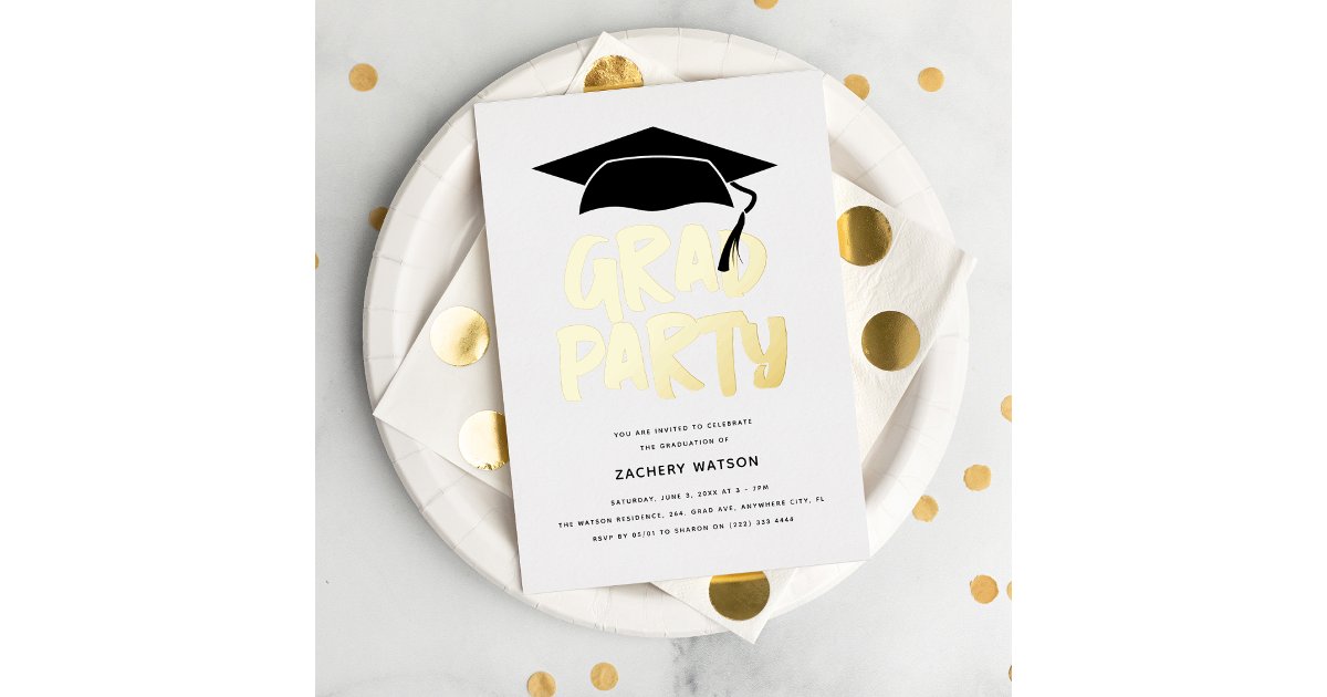 Luxury Gold GRAD Party Graduation Foil Invitation | Zazzle