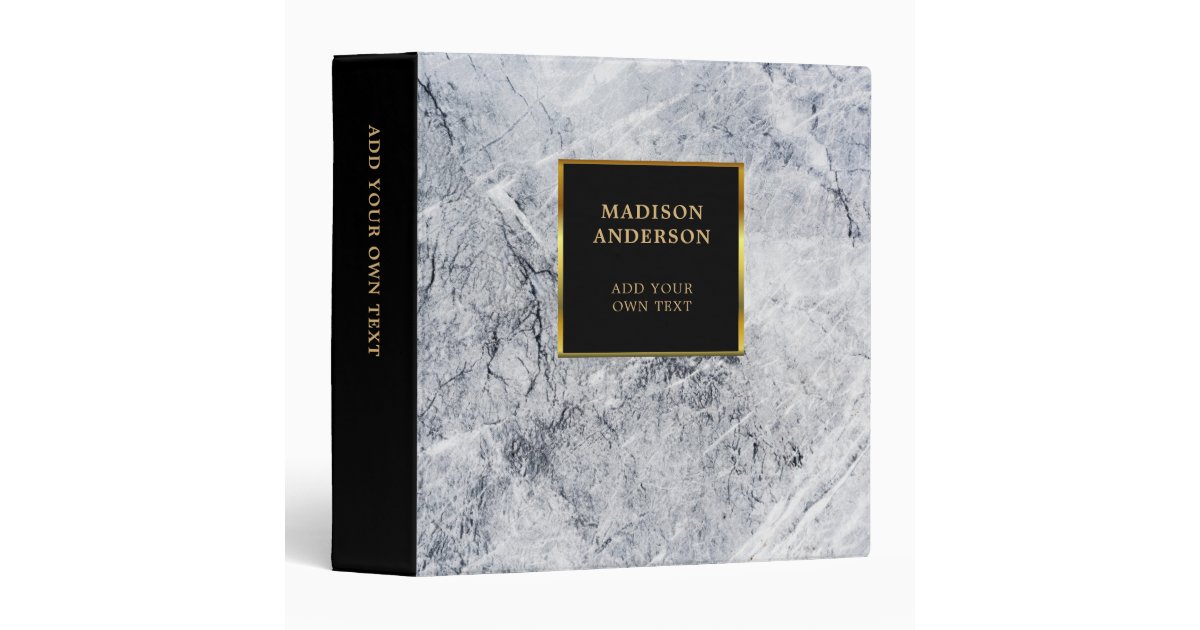 Luxury gold & gray white marble stone personalized 3 ring binder | Zazzle