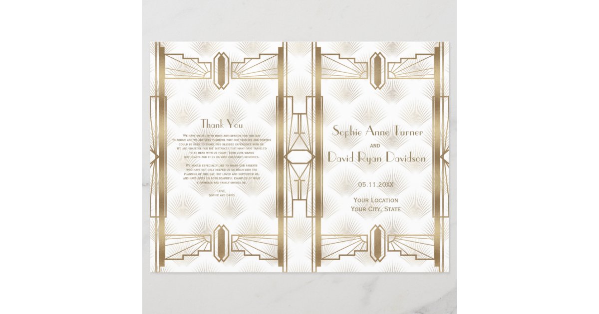 Luxury Gold Great Gatsby Art Deco Wedding Program | Zazzle