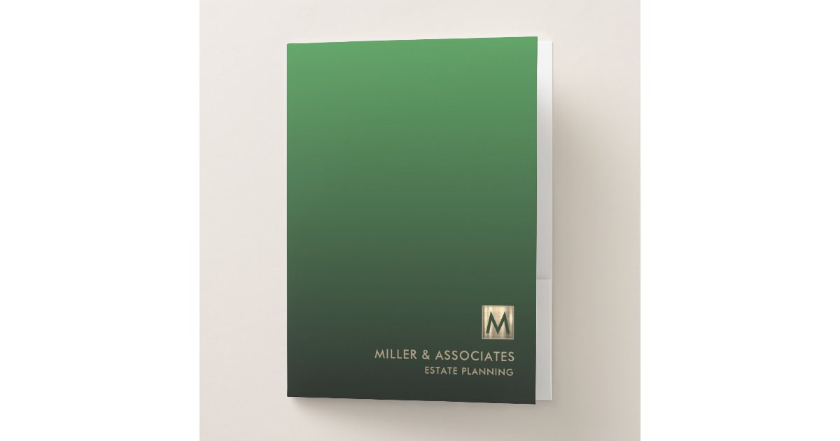 Luxury Gold Initial Logo Emerald Green Pocket Folder | Zazzle