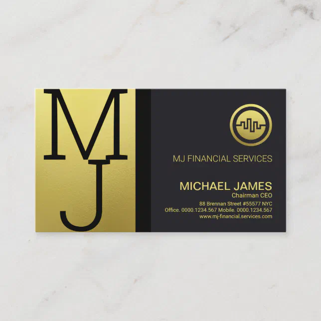 Luxury Gold Monogram Modern Corporate Founder CEO Business Card | Zazzle