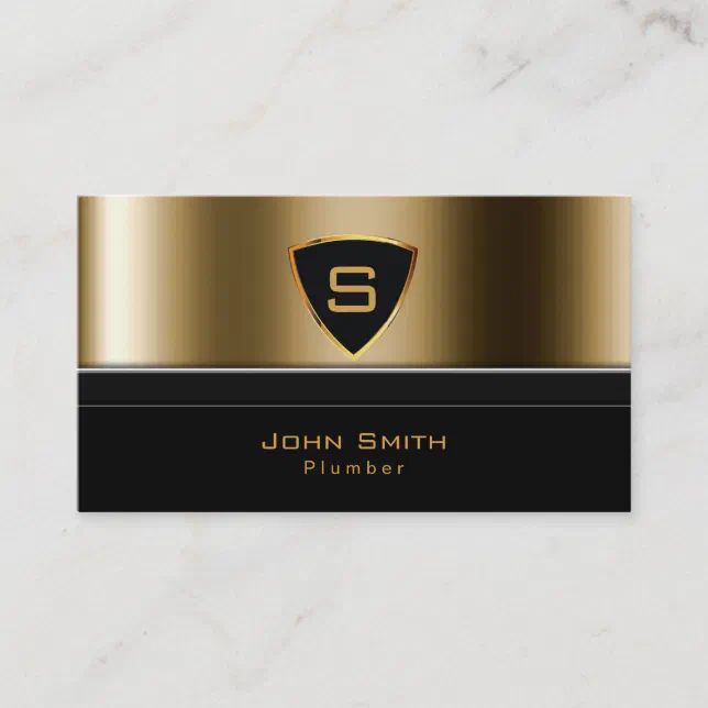 Luxury Gold Monogram Plumbing Business Card | Zazzle