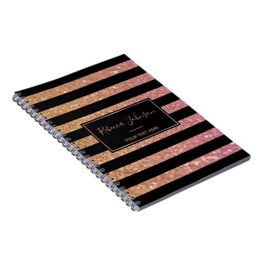 Luxury Gold Pink Glitter Stripes - Notebook | Zazzle