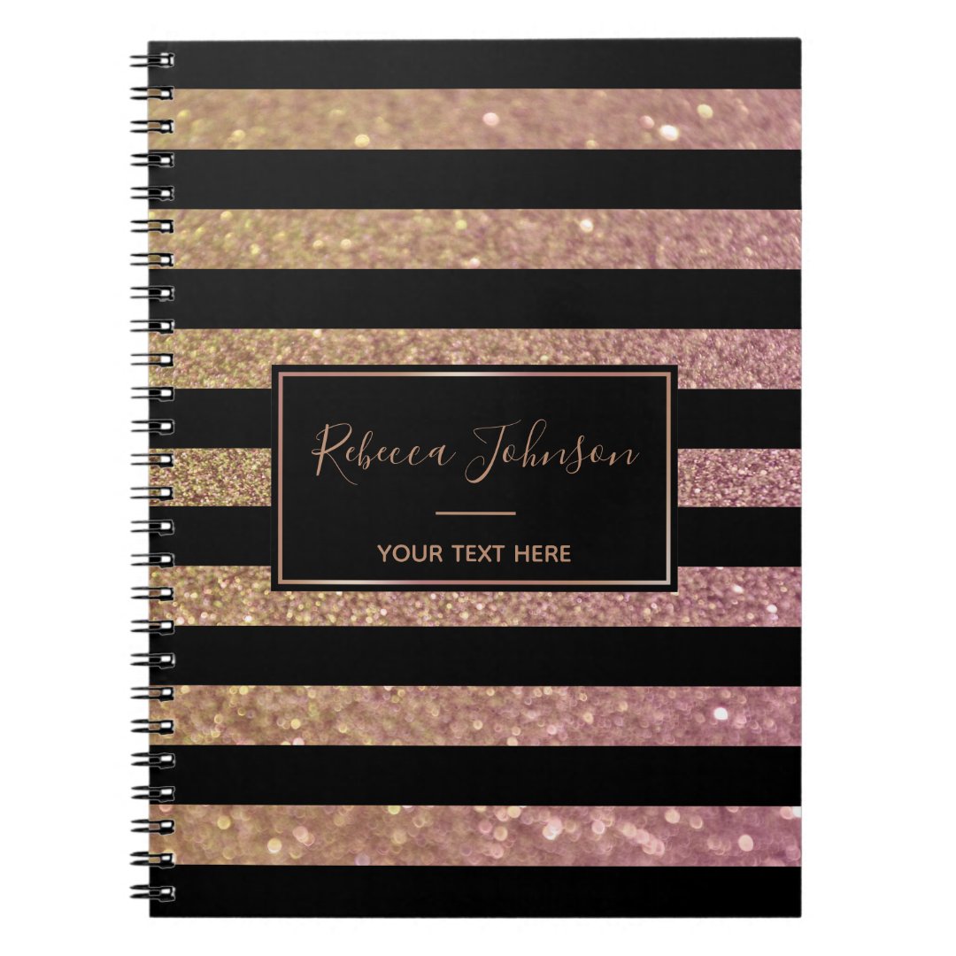 Luxury Gold Pink Glitter Stripes - Notebook | Zazzle
