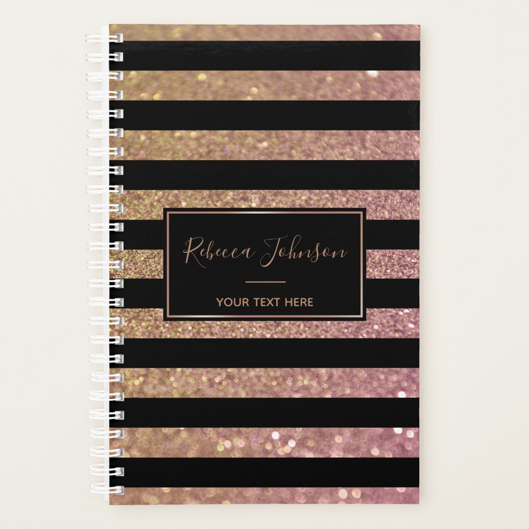 Luxury Gold Pink Glitter Stripes - Planner | Zazzle