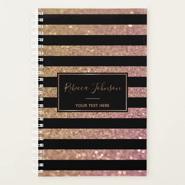 Luxury Gold Pink Glitter Stripes - Planner | Zazzle