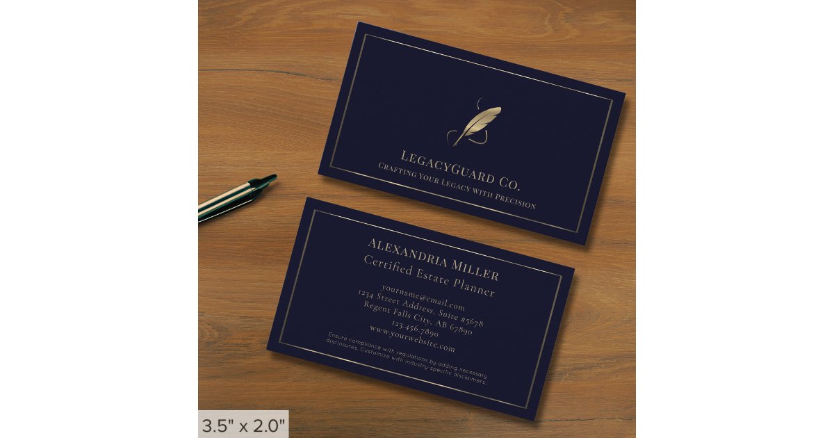 Luxury Gold Quill Logo Business Card | Zazzle