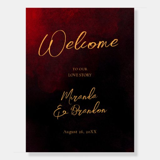 Luxury Gold Red and Black Wedding Welcome Sign | Zazzle