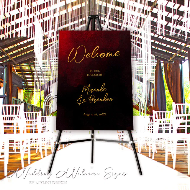 Luxury Gold Red and Black Wedding Welcome Sign | Zazzle