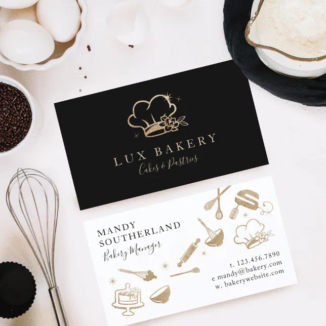 Luxury Gold Sparkle Bakers Chef Hat Bakery Business Card | Zazzle