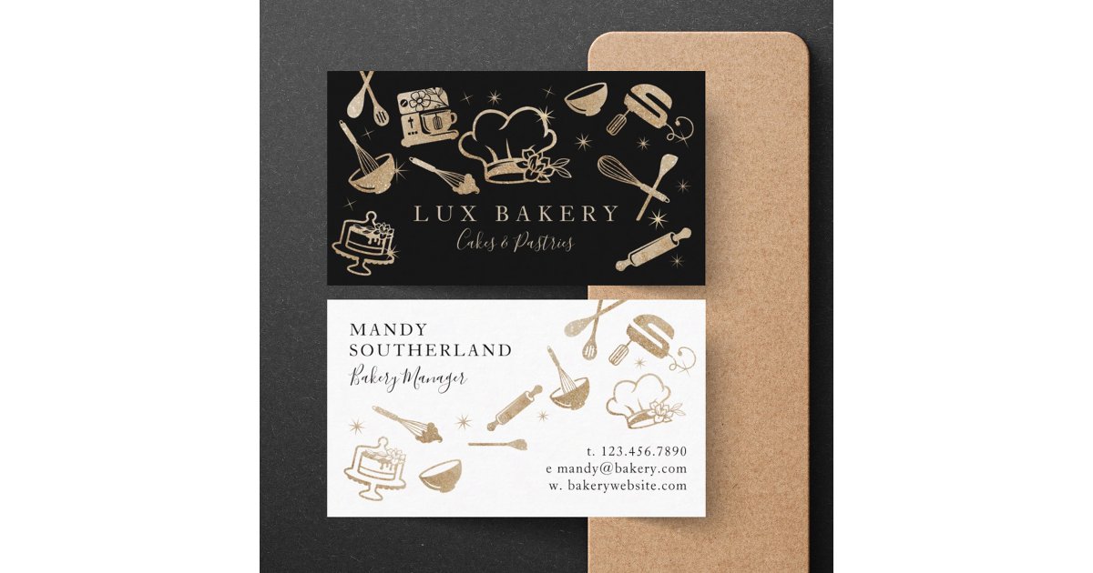 Luxury Gold Sparkle Baking Cooking Utensil Bakery Business Card | Zazzle