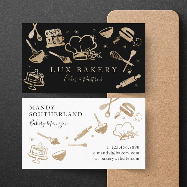 Luxury Gold Sparkle Baking Cooking Utensil Bakery Business Card | Zazzle