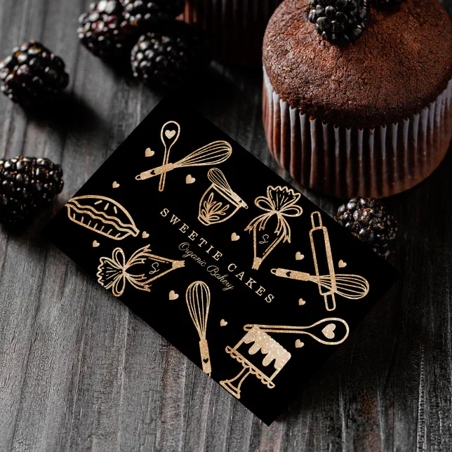 Luxury Gold Sparkle Baking Cooking Utensil Bakery Business Card | Zazzle