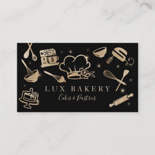 Luxury Gold Sparkle Baking Cooking Utensil Bakery Business Card | Zazzle
