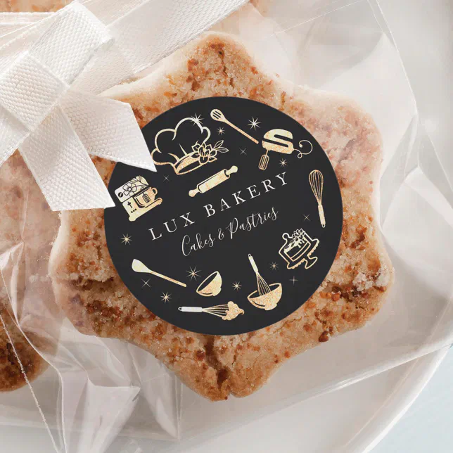 Luxury Gold Sparkle Baking Cooking Utensil Bakery Classic Round Sticker ...