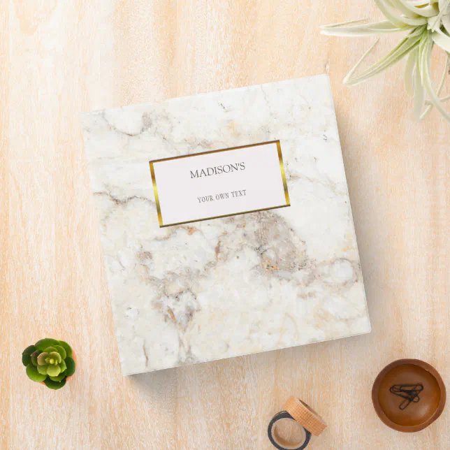 Luxury gold & white marble stone personal 3 ring binder | Zazzle