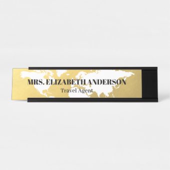 Luxury Gold World map travel agency Desk Name Plate | Zazzle