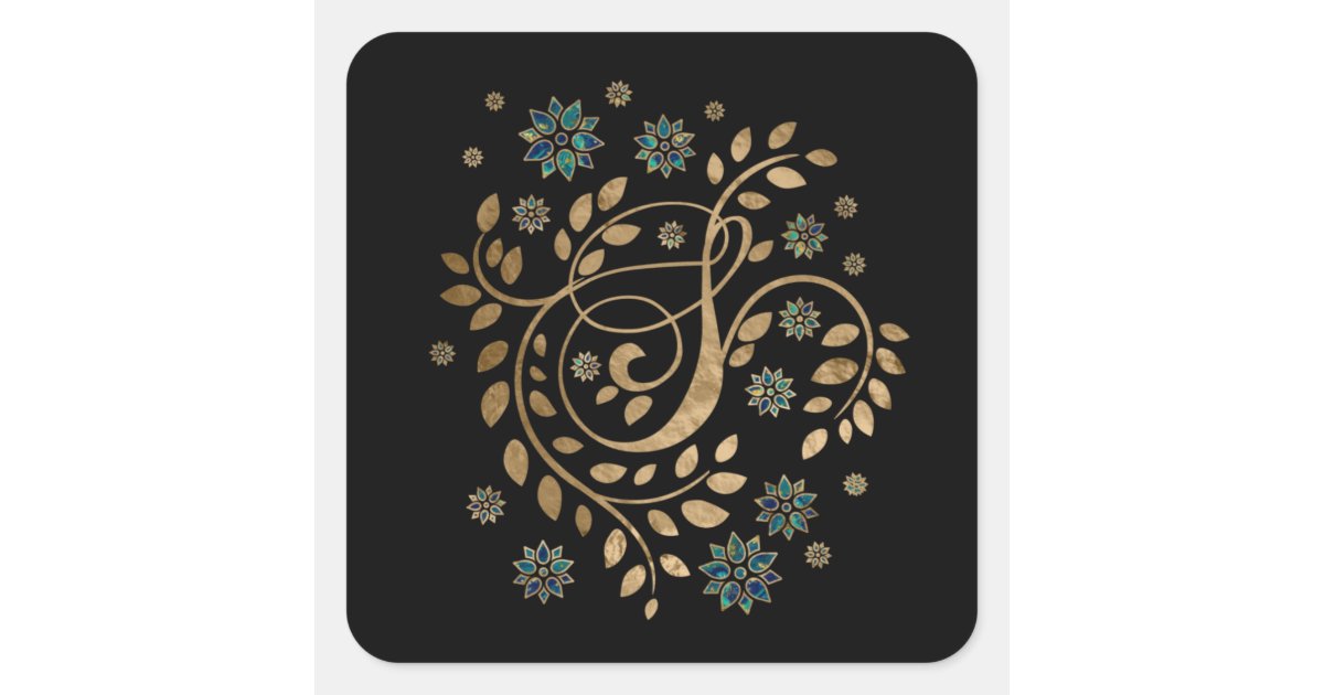 Luxury Golden Calligraphy Monogram with letter S Square Sticker | Zazzle