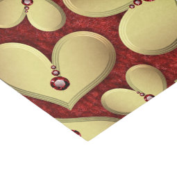 Luxury Golden Heart with Red Gems on Deep Red Tissue Paper | Zazzle
