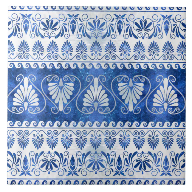 Luxury Greek Ornament Blue Gemstone and pearl Ceramic Tile | Zazzle