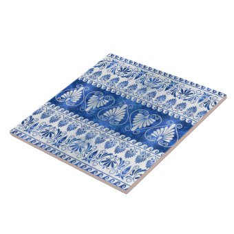 Luxury Greek Ornament Blue Gemstone and pearl Ceramic Tile | Zazzle