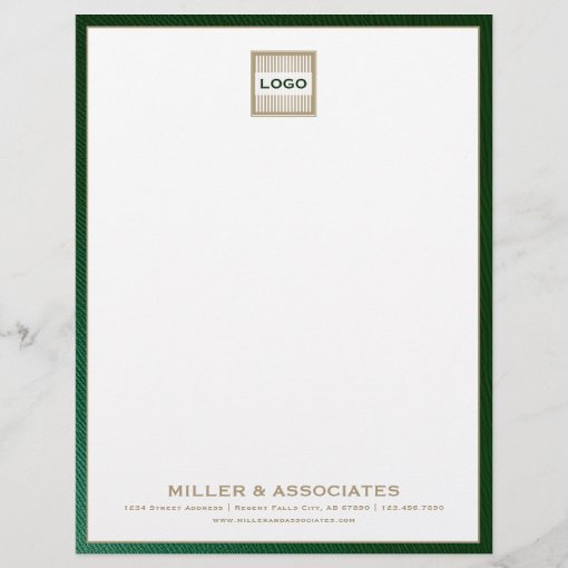 Luxury Green and Gold Letterhead with Custom Logo | Zazzle