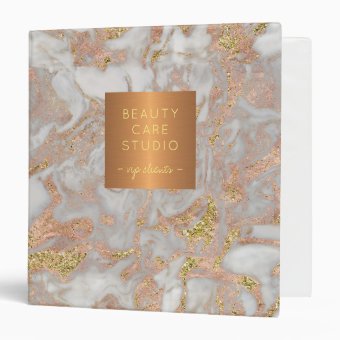 Luxury grey marble rose gold glam beauty salon 3 ring binder | Zazzle