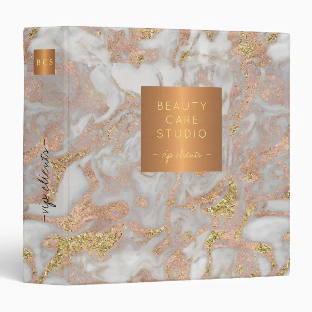 Luxury grey marble rose gold glam beauty salon 3 ring binder | Zazzle