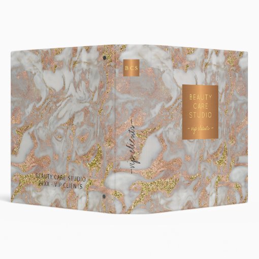 Luxury grey marble rose gold glam beauty salon 3 ring binder | Zazzle