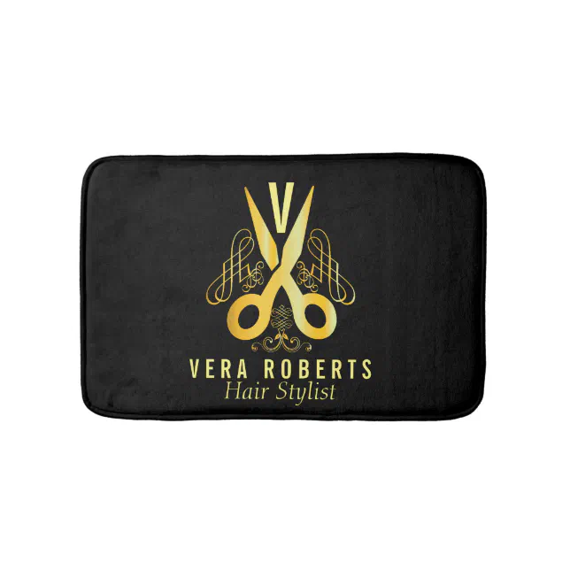 Luxury Hair Stylist Gold Scissor & Beauty Salon Bath Mat | Zazzle