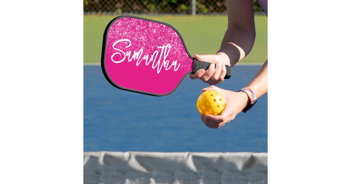 Luxury Hot Pink Glitter Ombre Personalized Pickleball Paddle | Zazzle
