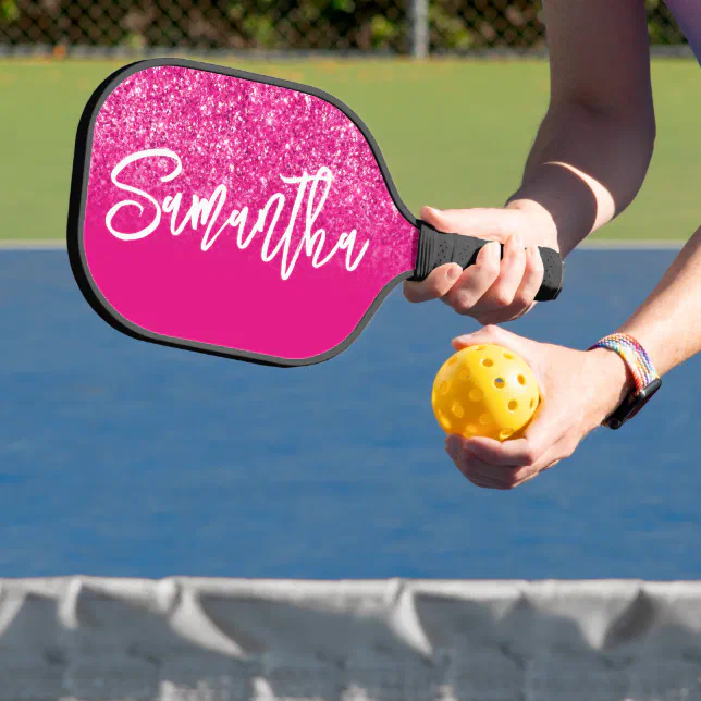 Luxury Hot Pink Glitter Ombre Personalized Pickleball Paddle | Zazzle