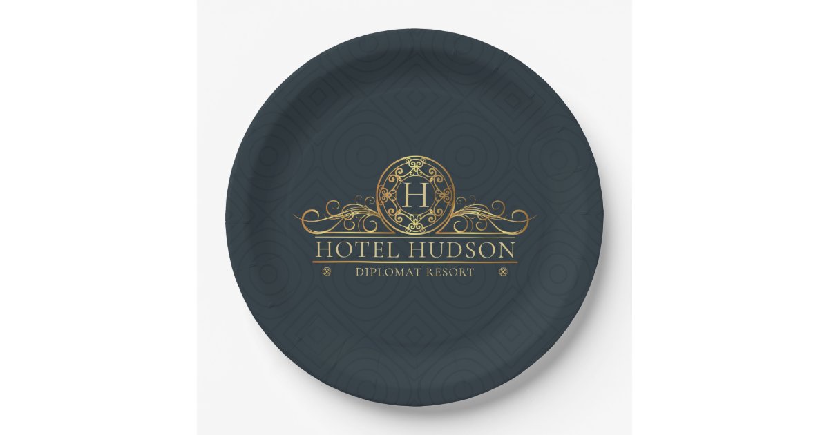 Luxury Hotel Branding Monogrammed Paper Plates | Zazzle