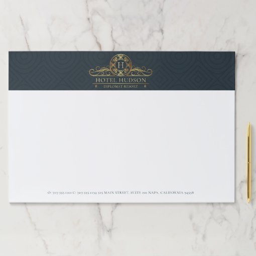 Luxury Hotel Resort Gold Blue Business Paper Pad | Zazzle