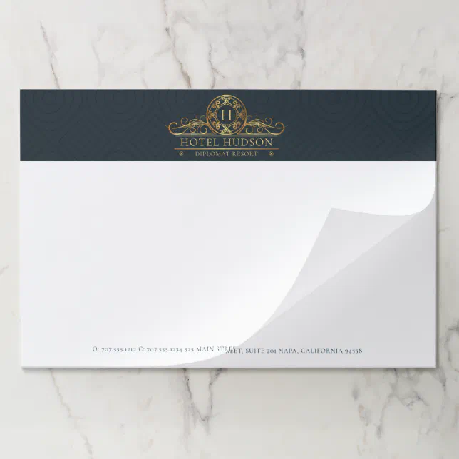 Luxury Hotel Resort Gold Blue Business Paper Pad | Zazzle
