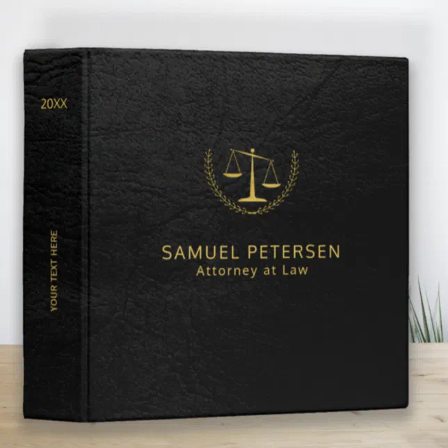 Luxury lawyer office black leather look and gold binder | Zazzle