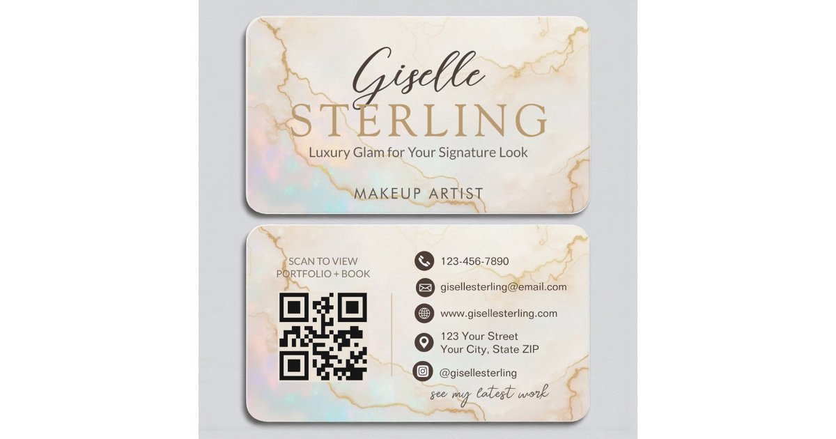 Luxury Makeup Artist Pearl Opal Gold Script Business Card | Zazzle