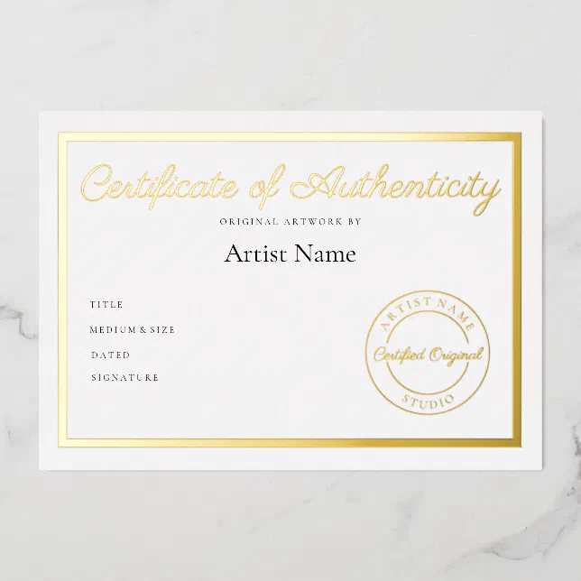 Luxury Metallic Certificate of Authenticity Art Foil Invitation | Zazzle