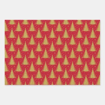 Luxury Metallic Gold Christmas Trees Pattern Wrapping Paper Sheets | Zazzle