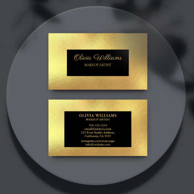 Luxury Metallic Gold Frame & Script Business Card | Zazzle