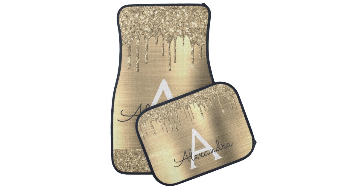 Luxury Metallic Gold Glitter Sparkle Monogram Car Floor Mat | Zazzle