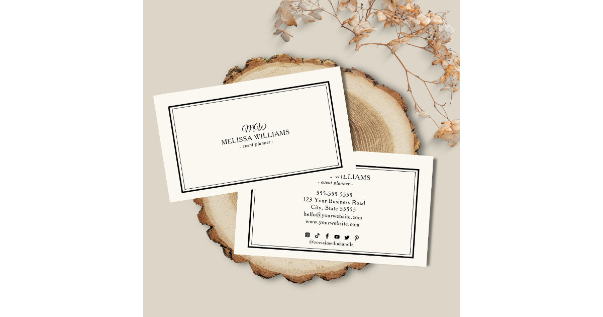 Luxury Minimal Monogram Black Ivory Business Card | Zazzle
