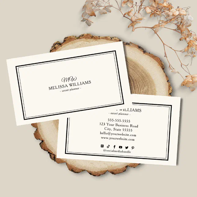 Luxury Minimal Monogram Black Ivory Business Card | Zazzle