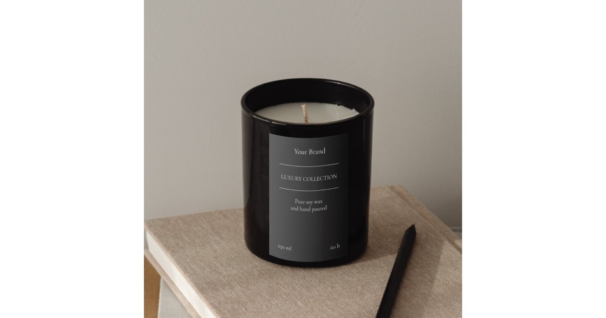 Luxury Minimalist Black Candle Product Label | Zazzle