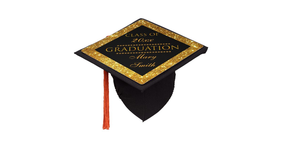 Luxury Modern Customize Gold Glitter Graduation Cap Topper | Zazzle