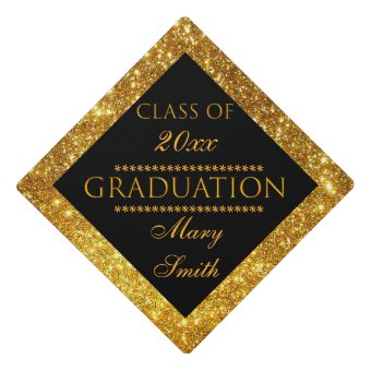 Luxury Modern Customize Gold Glitter Graduation Cap Topper | Zazzle