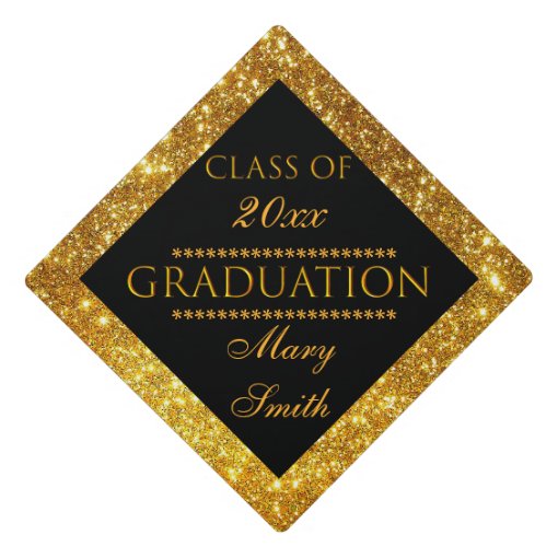 Luxury Modern Customize Gold Glitter Graduation Cap Topper | Zazzle