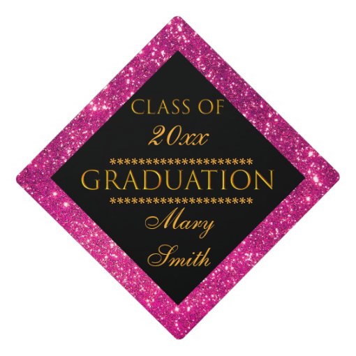 Luxury Modern Customize Pink Glitter Graduation Cap Topper | Zazzle