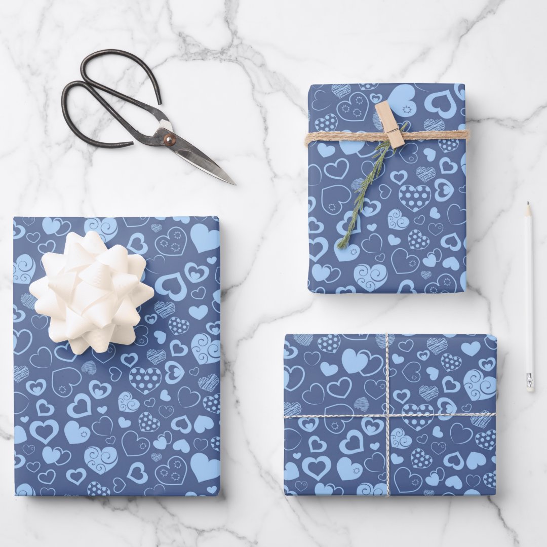 Luxury Modern Elegant Love Blue Heart Wrapping Paper Sheets | Zazzle